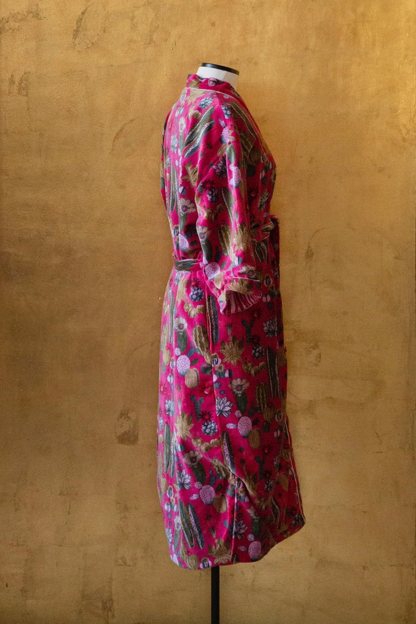 Anthologist x East Winds Velvet Robe, Hot Pink, Cactus Print
