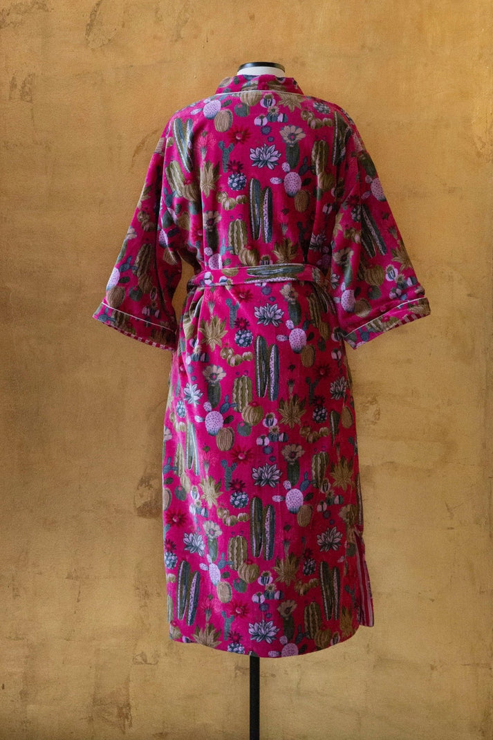 Anthologist x East Winds Velvet Robe, Hot Pink, Cactus Print